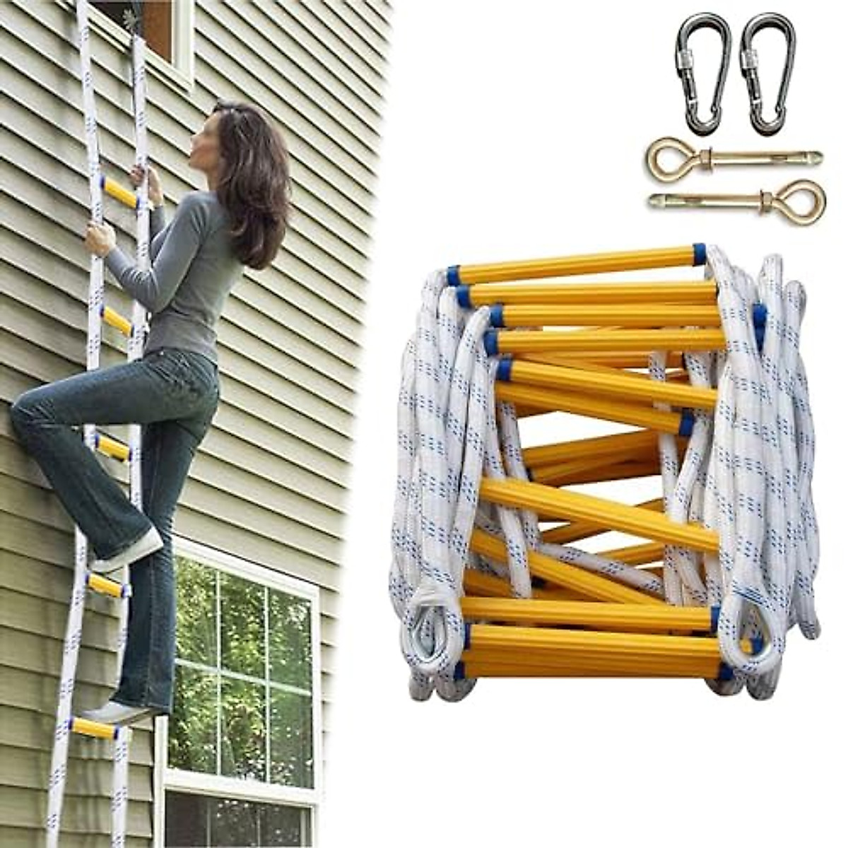 RUJYSLTO Emergency Fire Escape Ladder-Fire Escape Ladder-Escape Rope Ladder with,Fast to Deploy,Ideal for Home Climbing,Escape from Windows and Balconies,3m/9.8ft