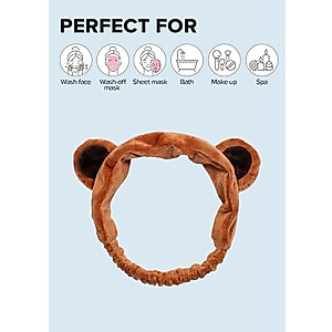 I DEW CARE Face Wash Headband - Brown Bear | Animal Head band for Face Washing & Skincare, Spa Day, Soft & Fuzzy, Cute for Makeup, Shower, Teen Girls Stuff, Teddy Bear Ears, Gift (1 Count)