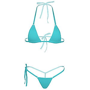Dadress Extreme Sexy Mini Bikini Sets 2Pcs Swimwear G-String Bottom Swimsuit Micro Bikinis for Women Light Blue