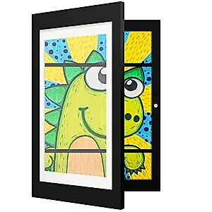 Children Art Projects 11.8'' x 8.3'' Kids Art Frames, A4 Art-Work Wooden Kid Art Frame Front Opening & Changeable Picture Display, Horizontal & Vertical Art Display for Kids Artwork, Crafts, Drawing (1 Pack/A4: 11.8 in*8.3 in, Black)