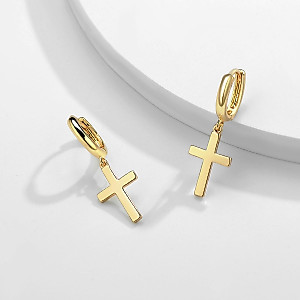 Gold Dangle Drop Hoop Earrings for Women Men Gold Plated Dainty Earrings Hypoallergenic Star Cross Huggie Hoops Jewelry for Everyday Wear