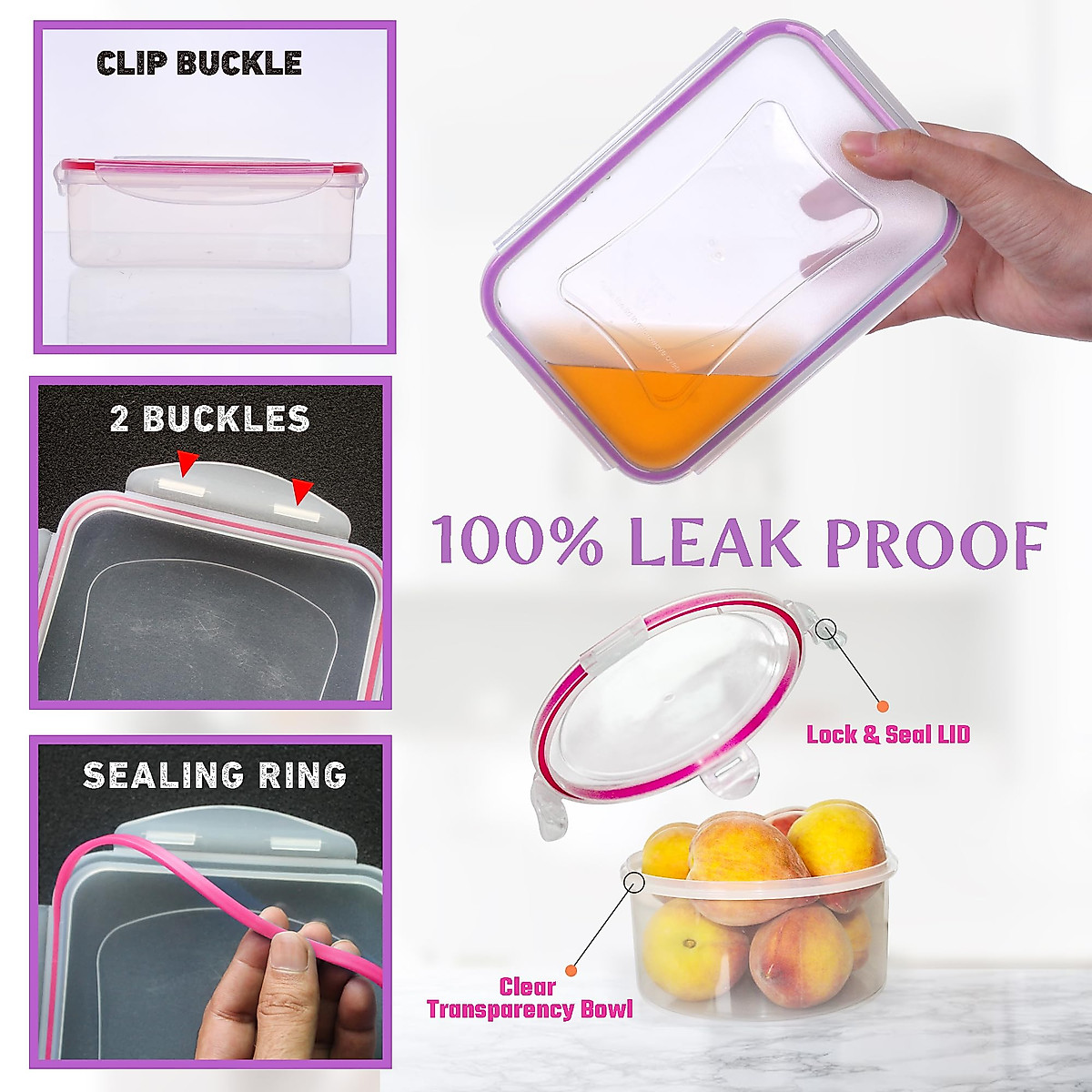 RockBerry 50 Pcs Large Food Storage Containers with Lids Airtight-85 OZ to Small Containers-Total 526 Oz BPA Free Plastic Stackable Containers For Pantry kitchen Organization, Microwave Safe