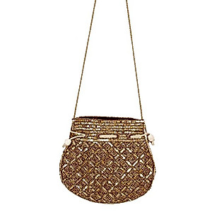 Suman Enterprises Indian sequence Potli Bag/wedding purse/jewelery purse for girls & women (Base Color- Dark Brown)