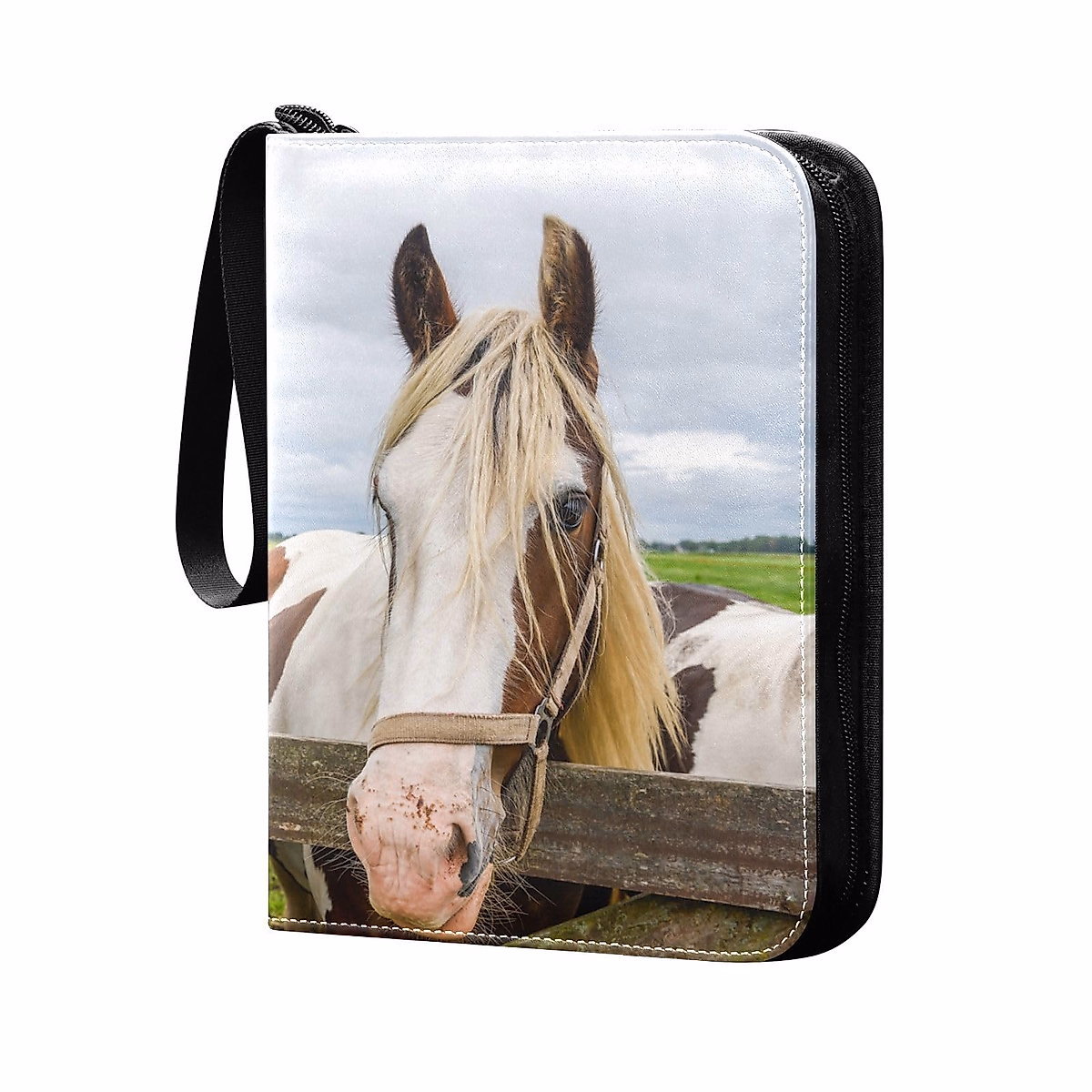 PYBUG Horse Trading Card Binder with Nylon Strap 4-Pocket Waterproof PU Leather Card Collection Binder for 400 Cards Sturdy Card Holder Folders for Game Cards,Sports Cards