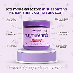 Anal Gland Chews for Dogs, Promotes Gut and Digestive Health, Scoot Stop Supplements, Prevents Infection, Fiber for All Dogs with Pumpkin, Apple Pectin, Bromelain, Duck Flavor, 120 Soft Chews