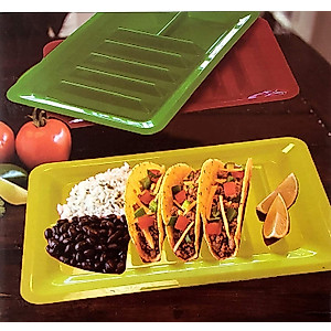 Set of Three Taco Holder Stand Platter Stand Up Divider Plates Multi Colored Plastic Plates (Rectangle)