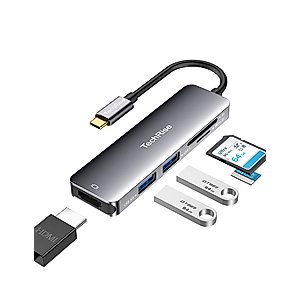 TechRise 5-in-1 USB C Hub Multiport Adapter with USB 3.0 Ports SD/TF Card Reader, USB C to HDMI Adapter(4K@30Hz), USB C Hub Compatible with MacBook Pro, USB C Laptops and Other Type C Devices