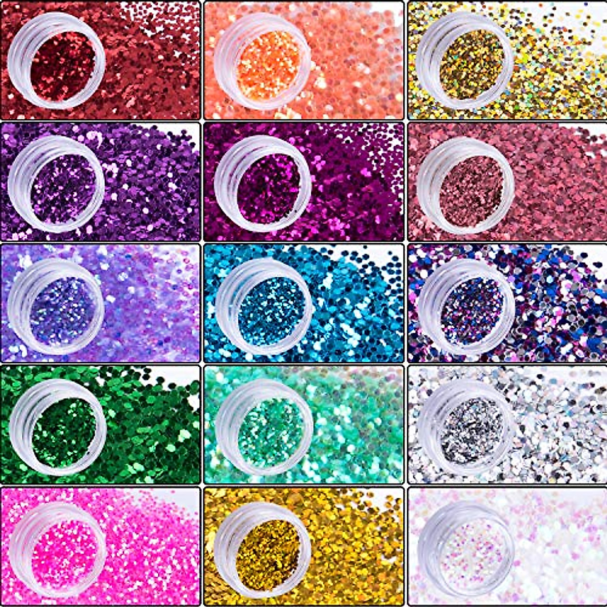 SIQUK 15 Sets Face Gems Glitter Mermaid Face Jewels Crystal Stickers with 15 Boxes Chunky Face Glitter for Festival Rave Carnival Party