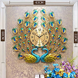 Wall Clock Peacock Wall Clock European Peacock Home Decor Wall Clock Living Room Mute Clock Watch Bedroom,Green