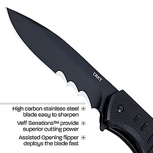 CRKT Ignitor EDC Folding Pocket Knife: Assisted Opening Everyday Carry, Plain Edge, Liner Lock with G10 Handle 6885,Black