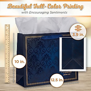 Christian Art Gifts Decorative Landscape Gift Bag w/Card & Tissue Paper Set for Men, Women & Grads: I Know the Plans - Jeremiah 29:11 Inspirational Bible Verse for Graduations, Navy Blue w/Gold, Large