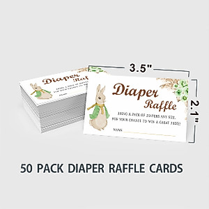 JCVUK Baby Shower Games, 1 Diaper Raffle Standing Sign with 50 Diaper Raffle Tickets,Green Bunny Theme Babyshower Party Decorations and Supplies For Boys or Girls(LBLK-B06)
