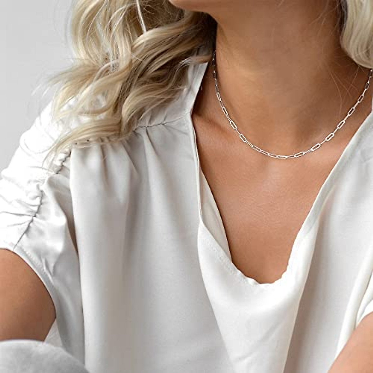 GLIJWELE Silver Chain Necklace for women 3mm Paperclip Chain Necklace Silver Chain Necklace for Women 925 Sterling Silver Paperclip Chain Silver Chain for women 18 Inch