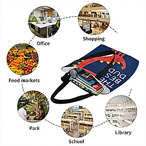 Moslion Dinosaur Tote Bag Cute Cartoon Wild Safari Animal Red Baby Dinosaur Canvas Bag Large Shoulder Handbag Reusable Shopping Bags for Women 15x16 Inch Navy Blue