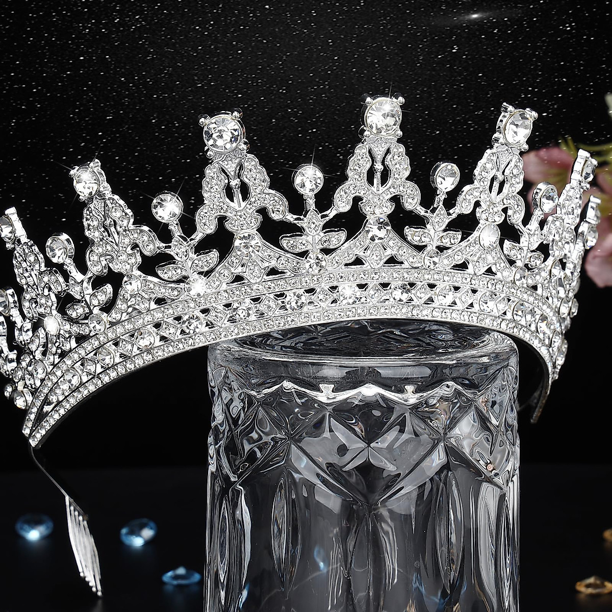 Makone Silver Crystal Tiaras Crowns for Women, Headband Queen Crown with Comb for Girls Bridal Wedding Birthday Prom Christmas Halloween Party