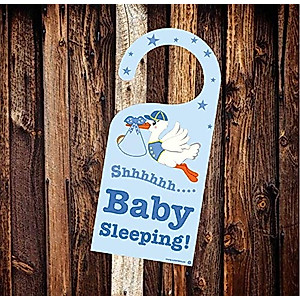 Baby Boy Sleeping Stork Door Hanger, Do not Knock/Disturb Newborn Sign, Gift