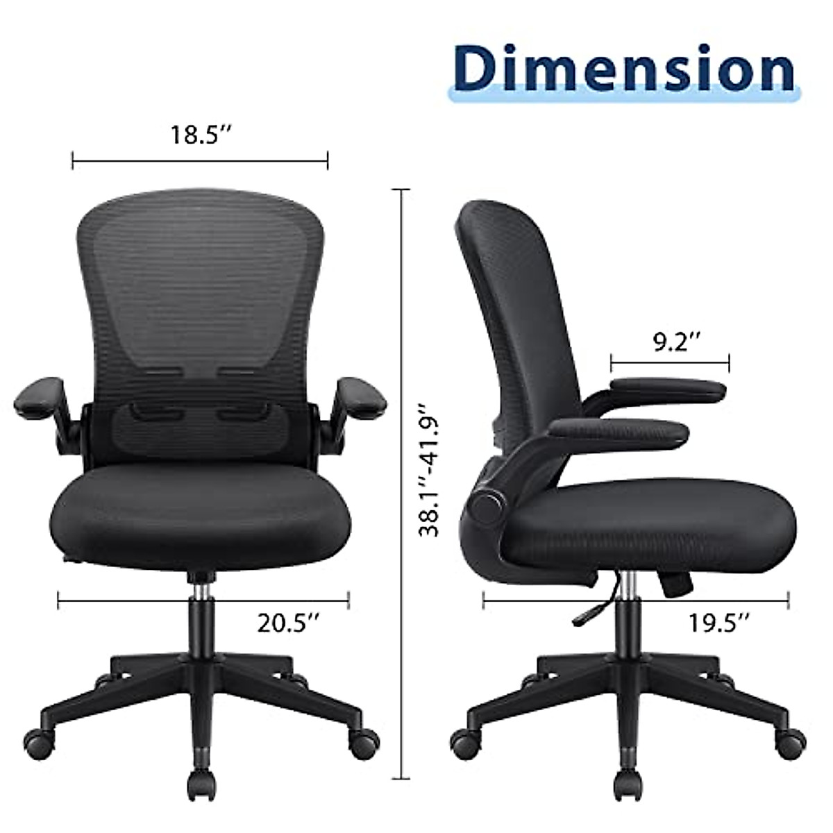 VICTONE Office Chair Ergonomic Desk Chair Computer Task Mesh Chair High Back Swivel Rolling Chair with Lumbar Support and Flip-up Armrest, Black