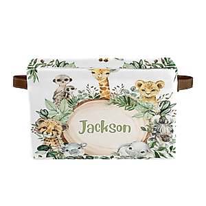 Joyestore Wild Jungle Animals Personalized Storage Bins Basket Cubic Organizer with Durable Handle for Shelves Wardrobe Nursery Toy 1 Pack