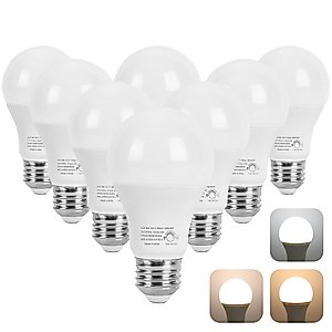 GABORI Triac Dimmable 3 Color A19 LED Light Bulbs, 9W(60 Watt Equivalent), 930 Lumens, 4000K/3000K/6000K, E26 Base, 8-Pack