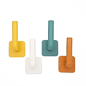 Long Plastic Sticky Wall Hook Heavy Duty, Kitchen Living Room Wardrobe Towel Coat Clothes, Band Organizer Holder Strong Stickiness Waterproof Colorful Hooks (Orange, 4 Count (Pack of 1))