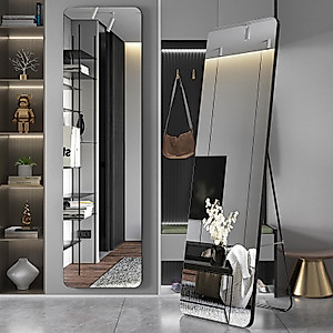 EDTEMI Floor Mirror Full Length,56"x16"Free Standing or Leaning Against Wall Mirror Full Body Mirror,Wall Mounted Hanging Mirror, Large Dressing Mirror with Stand for Bedroom Living Room(Black)