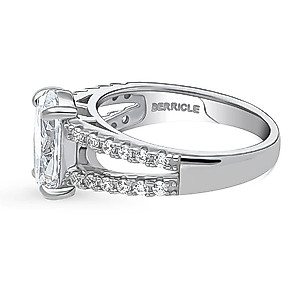 BERRICLE Sterling Silver Solitaire Wedding Engagement Rings 2.7 Carat Oval Cut Cubic Zirconia CZ Promise Split Shank Ring for Women, Rhodium Plated Size 7
