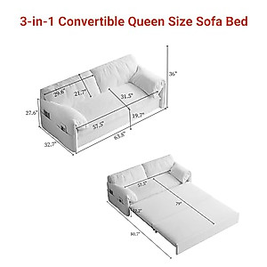 Eafurn Sleeper Couch Sofa Bed, Beige Velet 63.8" Queen with Side Pockets