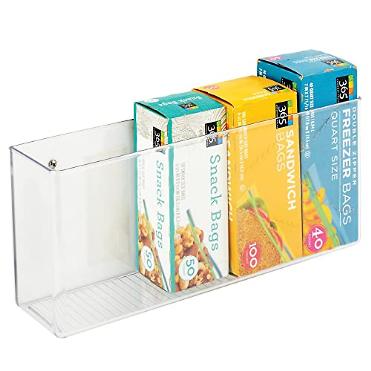 mDesign Plastic Adhesive Mount Storage Organizer Container for Kitchen or Pantry Wall Organization - Space Saving Holder for Sandwich Bags, Foil - 16" Wide - Ligne Collection - 4 Pack - Clear