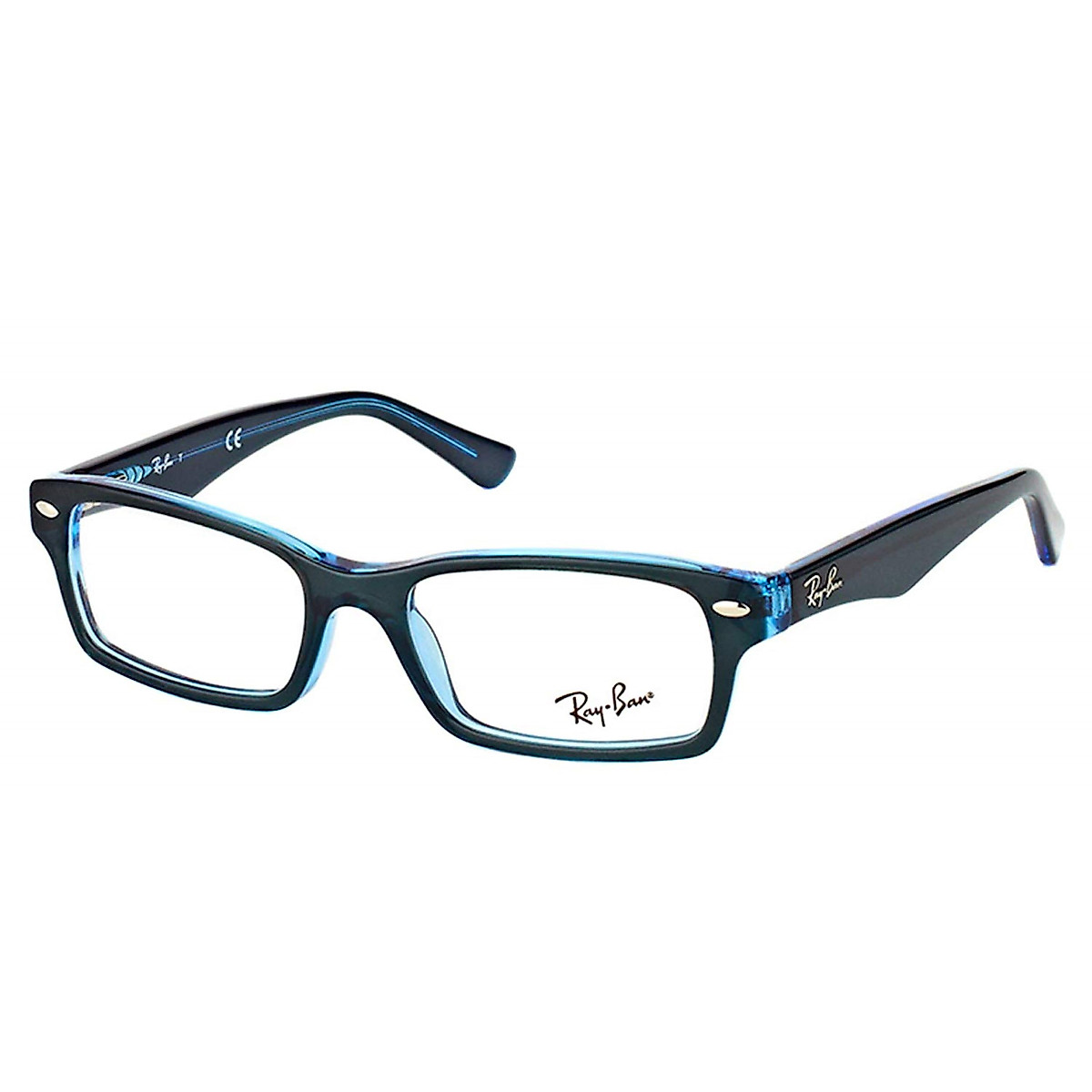 Ray-Ban Junior Kids' RY1530 Rectangular Prescription Eyeglass Frames, Blue On Blue Fluorescent/Demo Lens, 48 mm