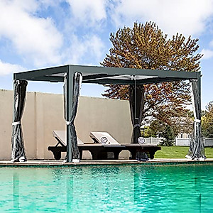 Domi Outdoor Living 12’ x 16’ Louvered Pergola with Adjustable Rainproof Roof, Outdoor Aluminum Frame Hardtop Gazebo for Backyard, Garden and Lawn w/Netting (Dark Gray)