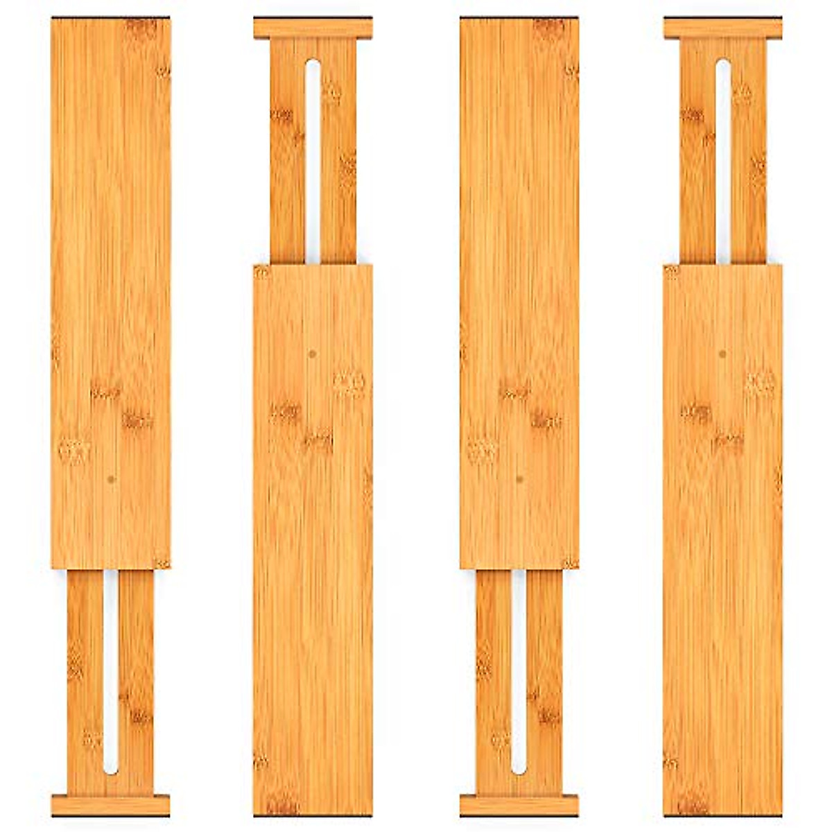 Pipishell Bamboo Drawer Dividers Organizers Adjustable Expandable Wooden Separators Organization for Kitchen Bedroom Bathroom Dresser 4 Pack (12.5-15.8 inch)