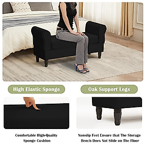 Merdoo Classics Storage Ottoman Bench with 2 Ottoman Foot Rest, Tufted End of Bed Storage Bench, Upholstered Bedroom Storage Bench, Rolled Arm Window Bench for Entryway Bedroom Living Room, Black…