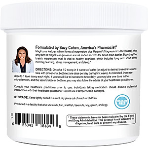 Suzy Cohen MagFocus Magnesium L-Threonate Powder with Magtein (Mixed Berry) Plus Magnesium Glycinate for Wellness, Focus, and Cognition - Gluten-Free, Non-GMO, Vegetarian (60 Servings)