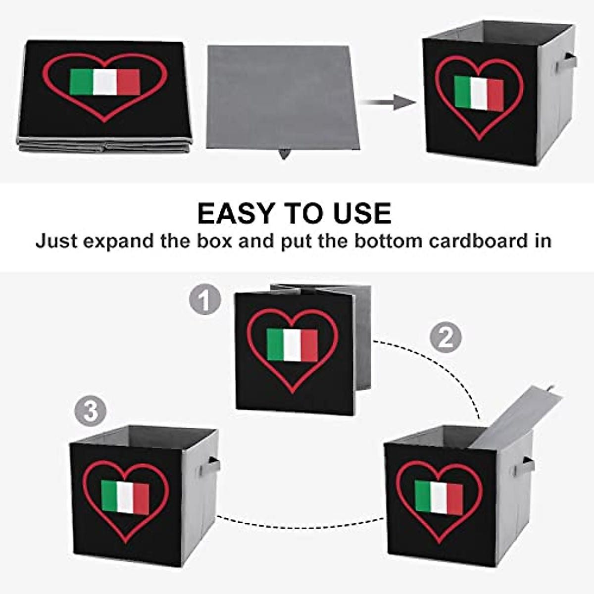 I Love Italian Red Heart Collapsible Storage Bins Basics Folding Fabric Storage Cubes Organizer Boxes with Handles