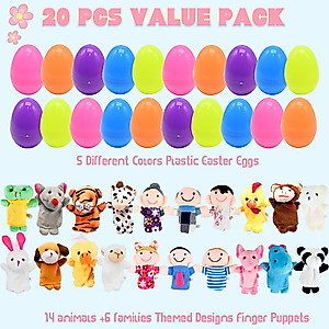 20PCS Easter Eggs Filled with Finger Puppets, Filled Easter Eggs with Family Animals Puppets for Kids, Easter Theme Party, Basket Stuffers Fillers, Easter Egg Hunt