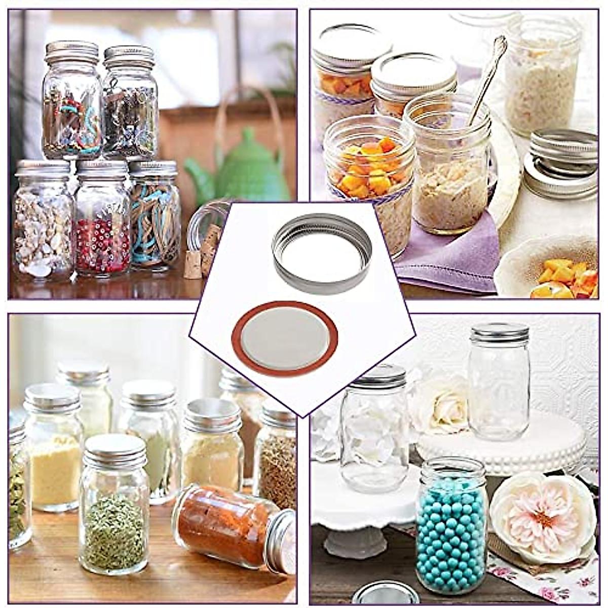 OTTOPT Canning Lids and Rings Regular Mouth -Mason Jar Lids Regular Mouth with Silicone Seals Rings for Ball or Kerr Jars, Rust-Proof Split-Type Leak Proof, Silver24 Count (Lids&Rings)