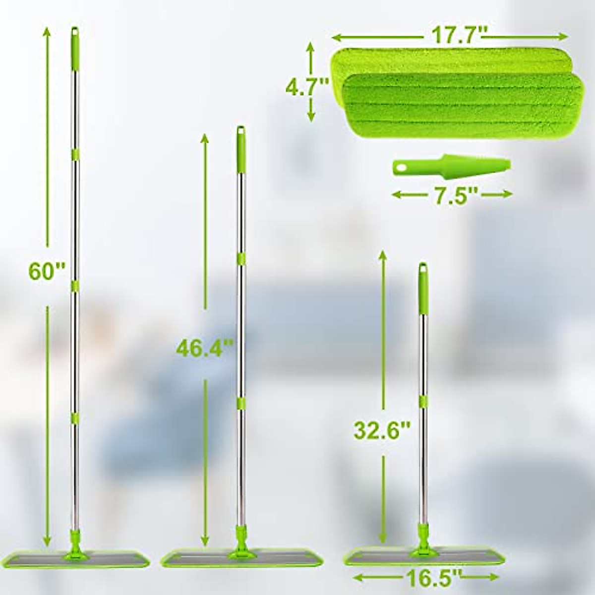 18" Microfiber Mop for Floor Cleaning, Microfiber Floor Mop with 57" Stainless Steel Handle,4 Reusable Washable Mop Pads and Mop Pads Brush,Microfiber Mop for Hardwood,Laminate,Tile,Floor Cleaning