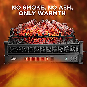 TURBRO Eternal Flame 26-Inch Infrared Quartz Electric Fireplace Log Heater, Realistic Pinewood Logs, Adjustable Flame Colors, Remote Control, Thermostat, Timer, EF26-PB, 1500W