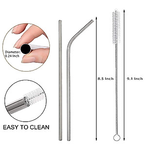 12-Pack Reusable Straws - Metal Straws Dishwasher Safe - Drinking Stainless Steel Straws for 20 oz and 12 oz Tumblers - 2 Cleaning Brushes Included