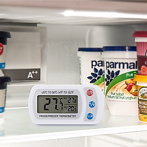 ZEZHOU Digital Refrigerator Thermometer 2Pack - IPX3 Waterproof Wireless Freezer Room Temperature Monitor with Hook, Large LCD Easy to Read Display & Max/Min Record Function for Indoor/Outdoor