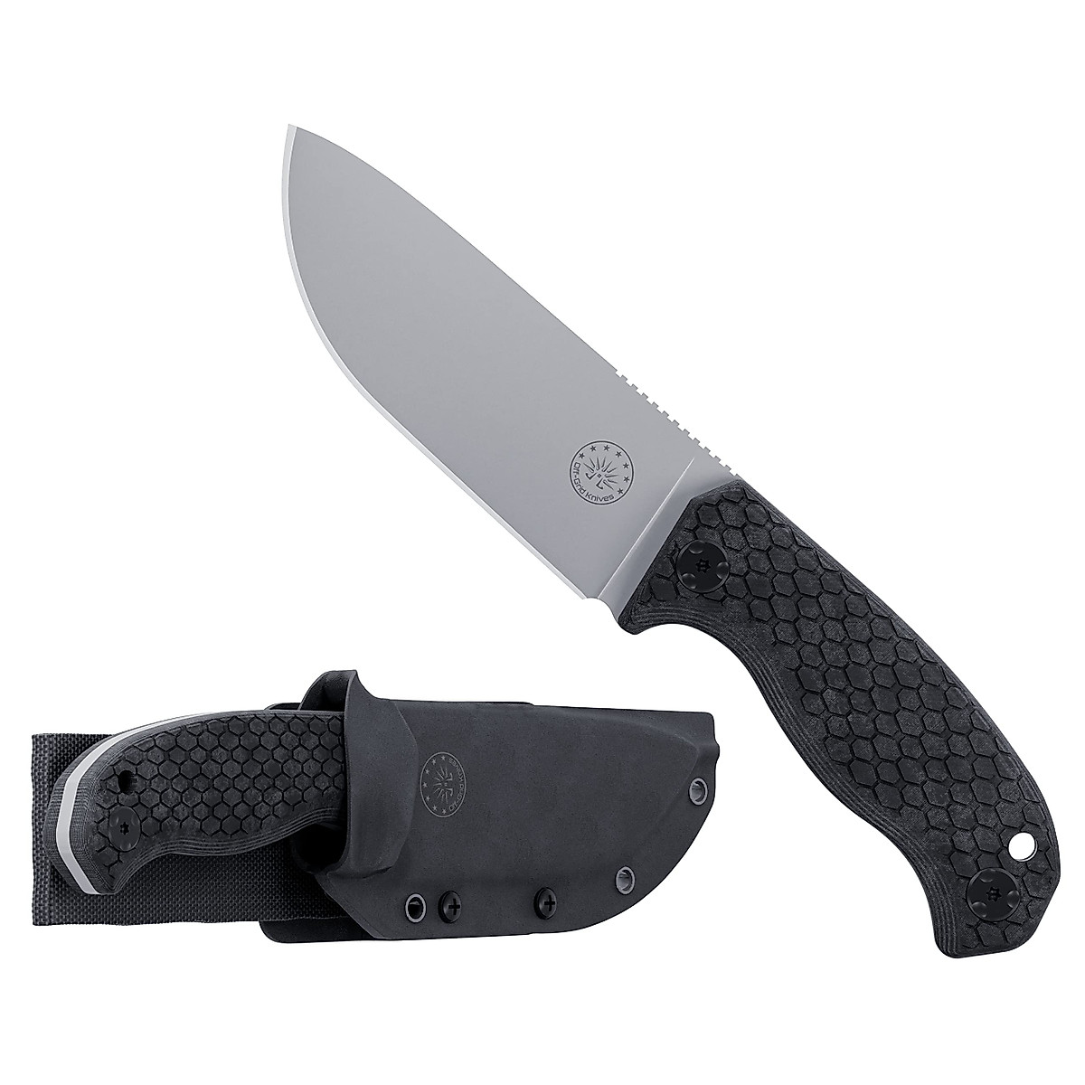 Off-Grid Knives - Tracker-X2 Camp Knife, Cryo D2, Micarta Scales, 90 Degree Spine, Kydex Sheath, Belt Attachment, Bushcraft, Hunting, Survival, Camping (Stonewash)