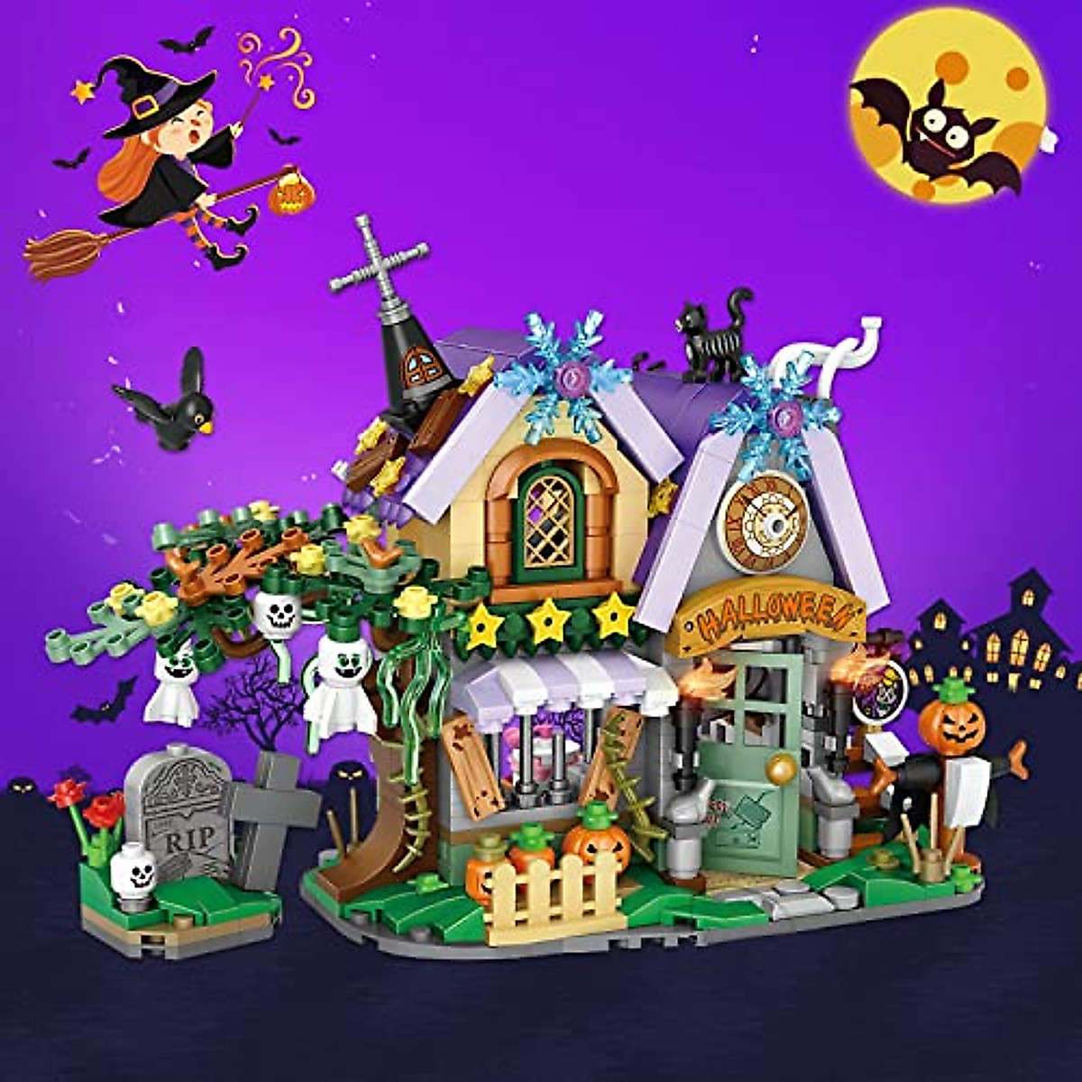 Loz Silan Halloween Haunted House Mini Bricks Building Toys - 783 Pieces Ghost Vampire Building Kit for Kids, Halloween Displayable Model Haunted House Party Gift for Boy Girl 6-12 Years Old