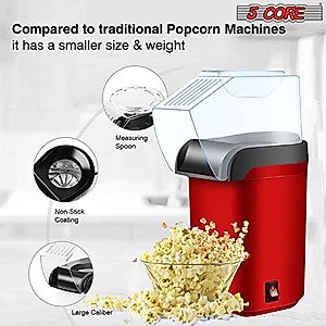 5 Core Hot Air Popcorn Popper 1200W Electric Popcorn Machine Kernel Corn Maker, Bpa Free, 16 Cups, 95% Popping Rate, 3 Minutes Fast, No Oil Healthy Snack for Kids Adults, Home, Party & Gift POP R