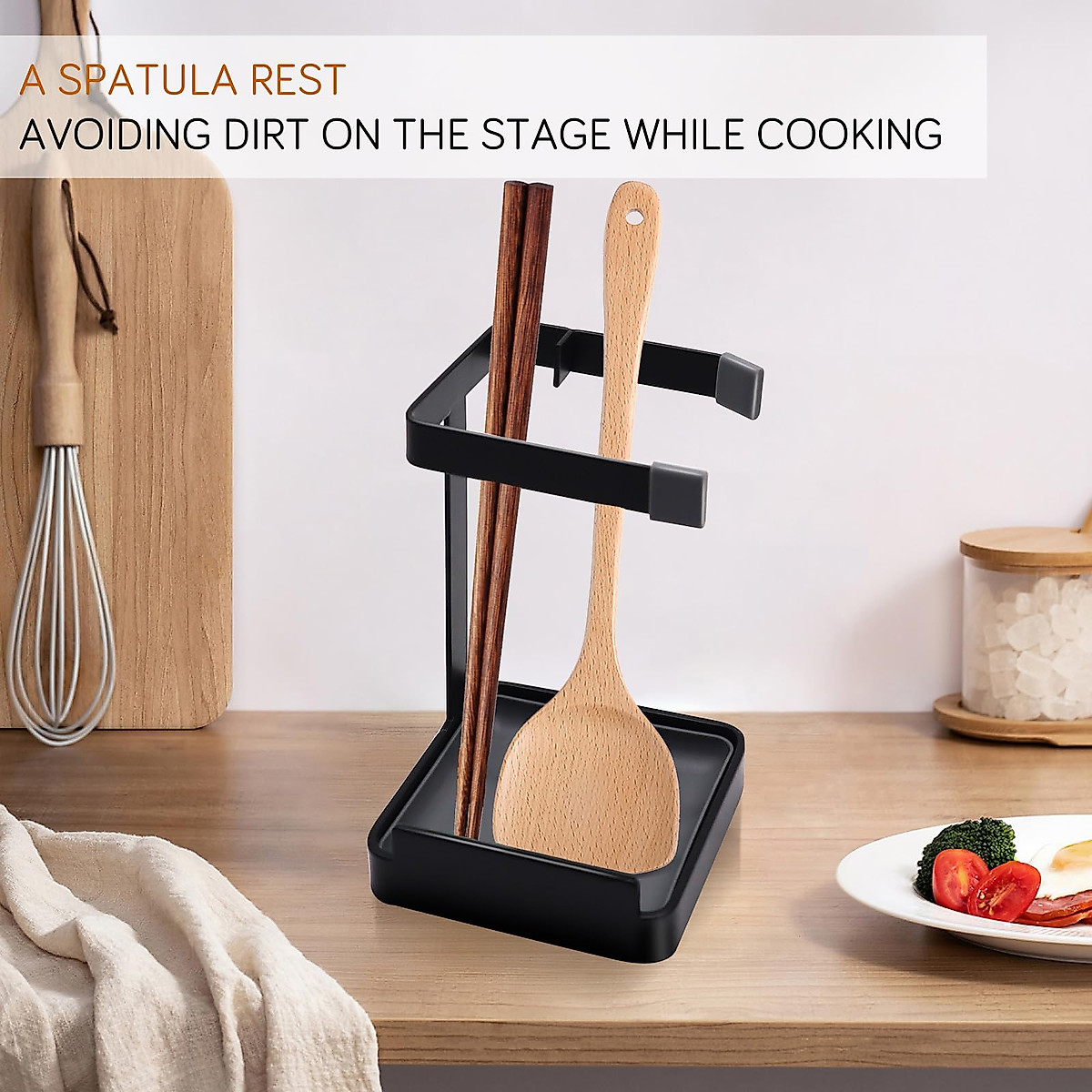 vocheer Pot Lid Holder, Kitchen Organizer Rack Spoon Rest Rack Holder-Lid Stand for Utensils in Kitchen, Black