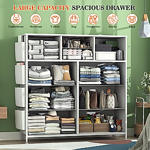 Lulive White Dresser for Bedroom with 10 Drawers, Chest of Drawers with Side Pockets and Hooks, PU Storage Dresser, Organizer Unit for Living Room, Hallway, Closet (White)