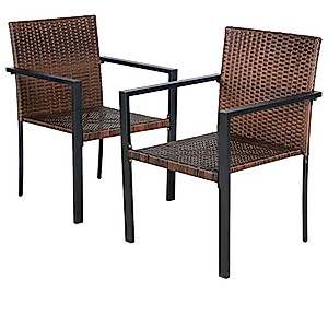 BTEXPERT Two Tone Brown Outdoor Patio PE Rattan Wicker Set of 2 Chairs for Garden Dining Firepit Lawn Backyard Porch Deck Armrest Frame, Steel Conversation Accent Furniture armchairs