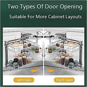 QLYFWLKQ 15" Blind Corner Organizers, Magic Corner Base Cabinet Pull Out Left, 2 Tier Pull Out Cabinet Organizer for Kitchen Cabinet (LeftOpen)