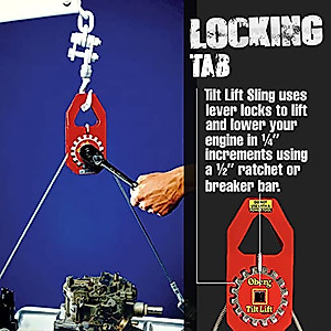 Oberg Tilt Lift - Engine Hoist Sling | No Chain Hoist Hassle | 1 Ton Capacity | 45 Degree Tilt | Single Hand Operation | Easy Engine Swap | Mounting Cleats Fasten to Any Engine | 3 to 1 Safety Factor