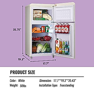 DEMULLER Retro Mini Fridge 3.5 Cu.ft Refrigerator with Top Freezer Compact Fridge Apartment Size Refrigerator Dual Door Fridge with Handles Small Refrigerator for Home Office Dorm