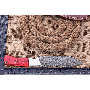 HUNTEX Handmade Hand-Forged Ladder Pattern Damascus Steel 10 Inch Long Full Tang Pakka Wood Handle Razor Sharp Hunting Camping Big Game Hunter Knife w/Genuine Leather Pouch
